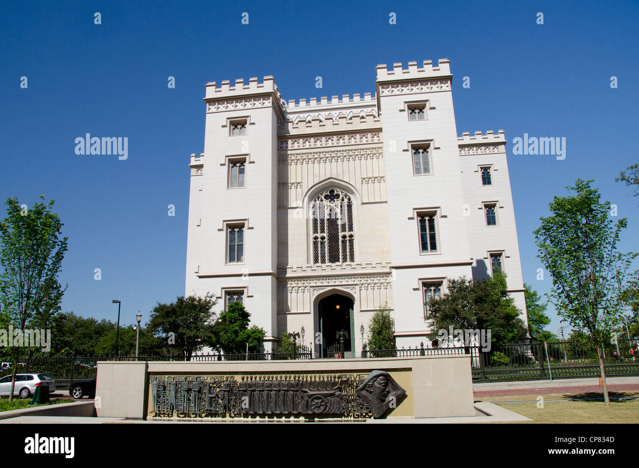 Louisiana, Baton Rouge. Local park fountain in front of Louisiana Old ...