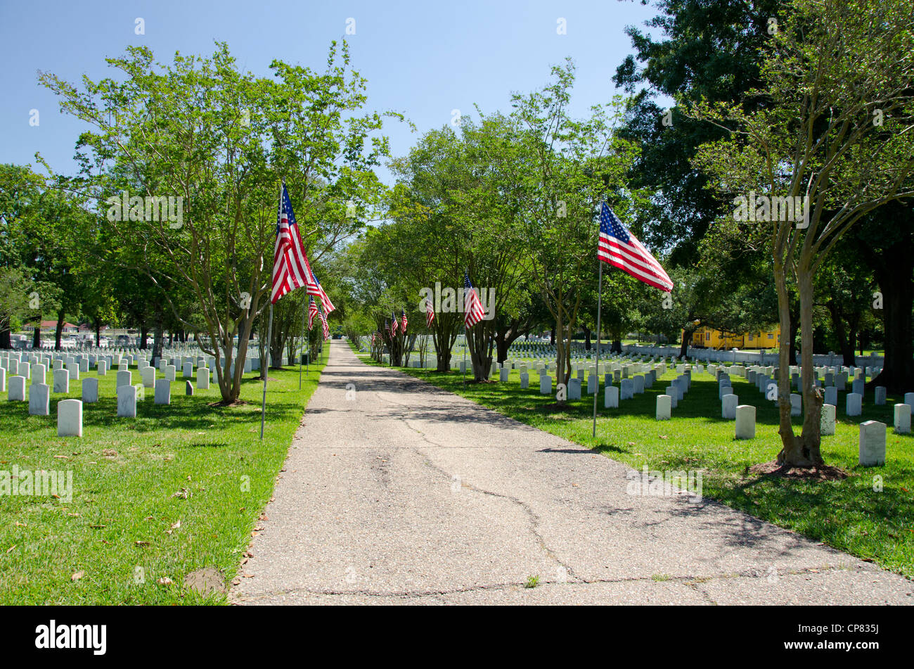 Louisiana, Baton Rouge. National Cemetery, established in 1867. Flag ...