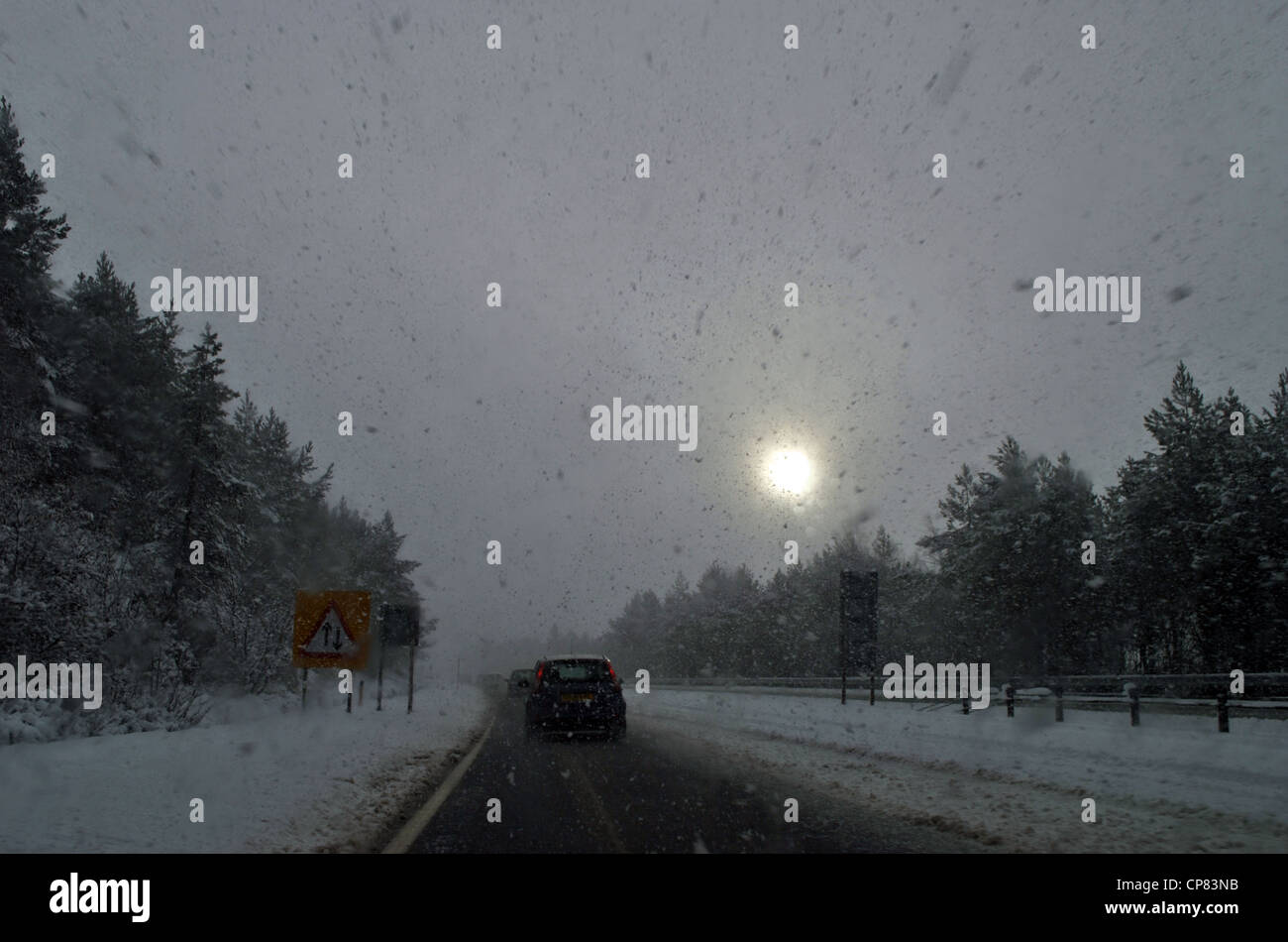 Driving South in the snow on the A9, Scottish Highlands Stock Photo - Alamy