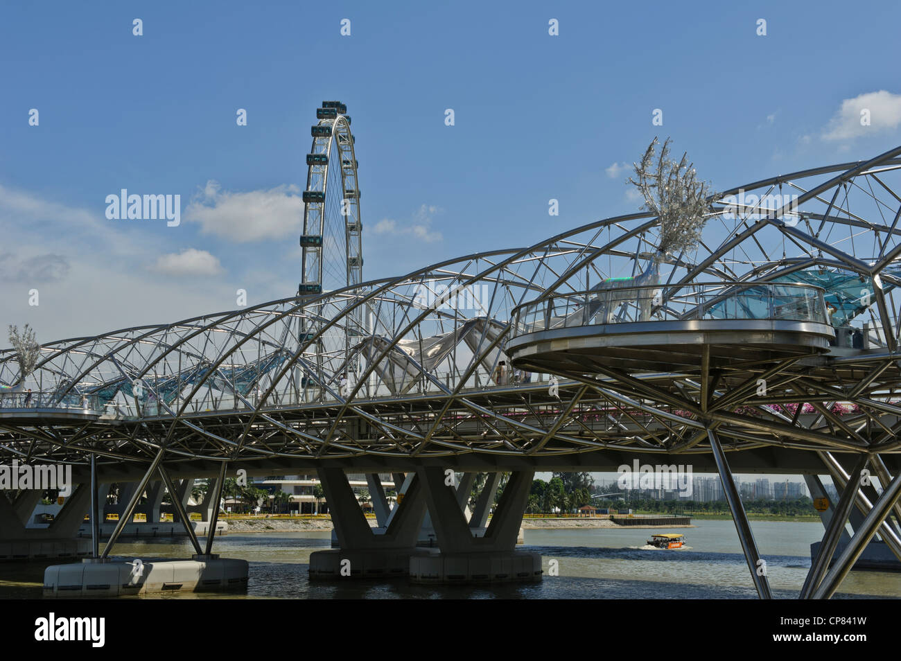 The Helix suspension bridge and Flyer, Marina bay, Singapore Stock ...