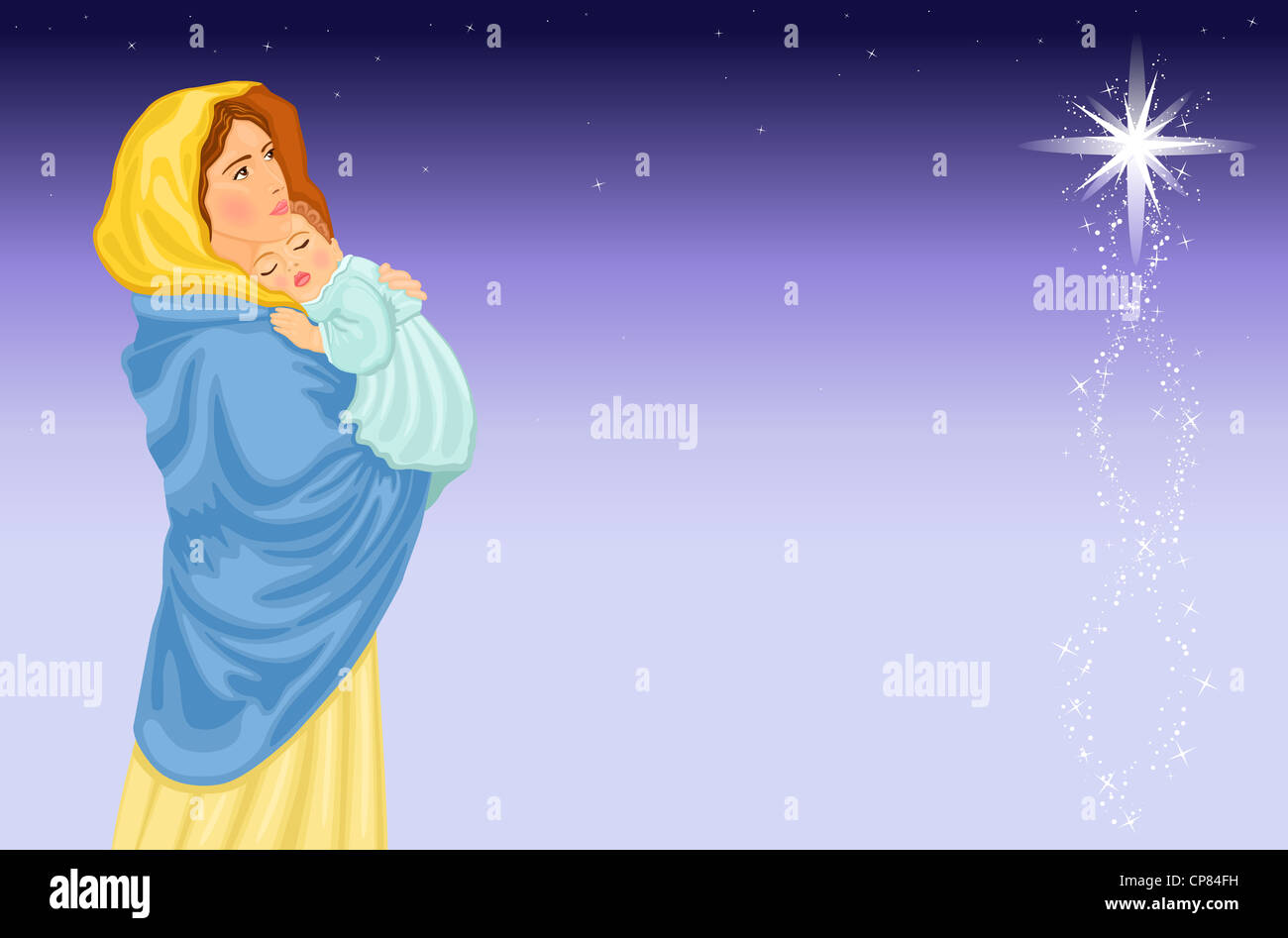 Christmas nativity scene with virgin Mary and baby Jesus Stock Photo ...