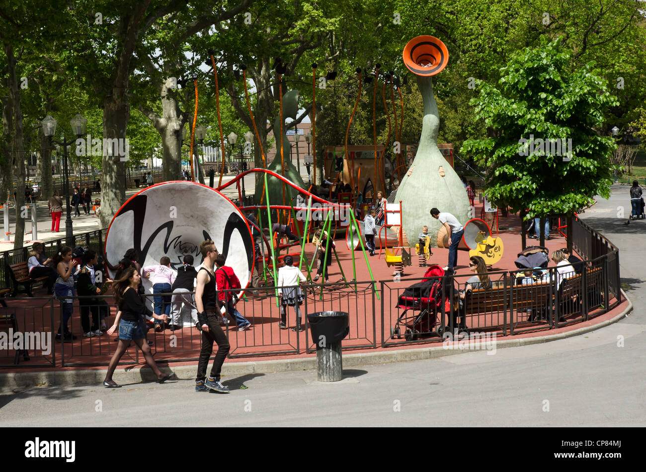 France. Children in playground in the heart of Montpellier Stock Photo ...