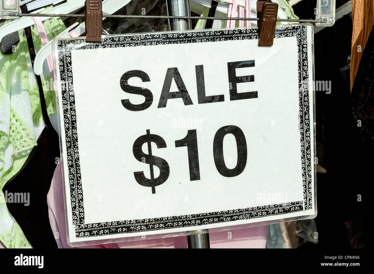 Sale, cut price, clothing sign in the USA - ten dollars Stock Photo - Alamy