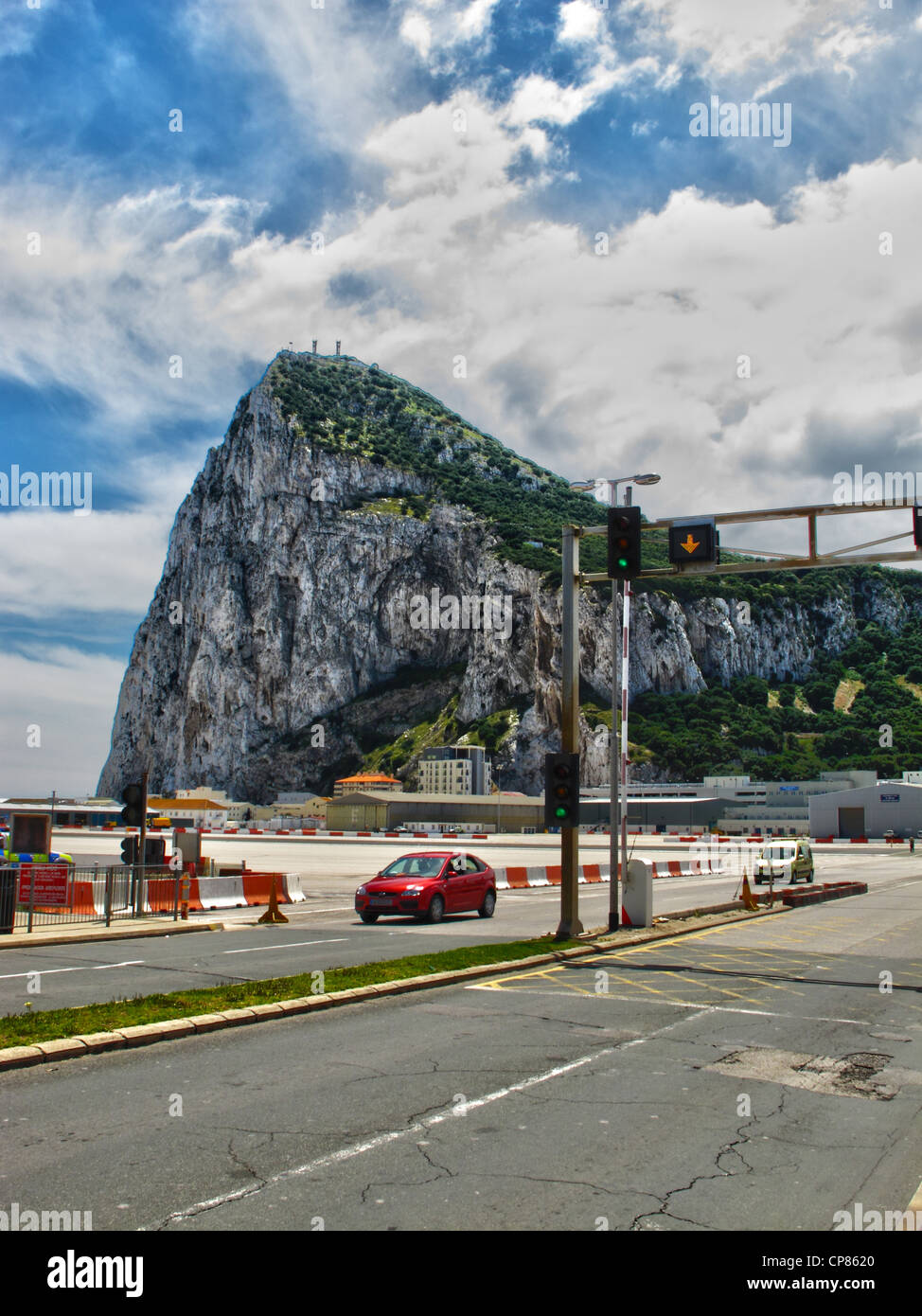 runway crossing point at Gibraltar with rock in the background Stock ...