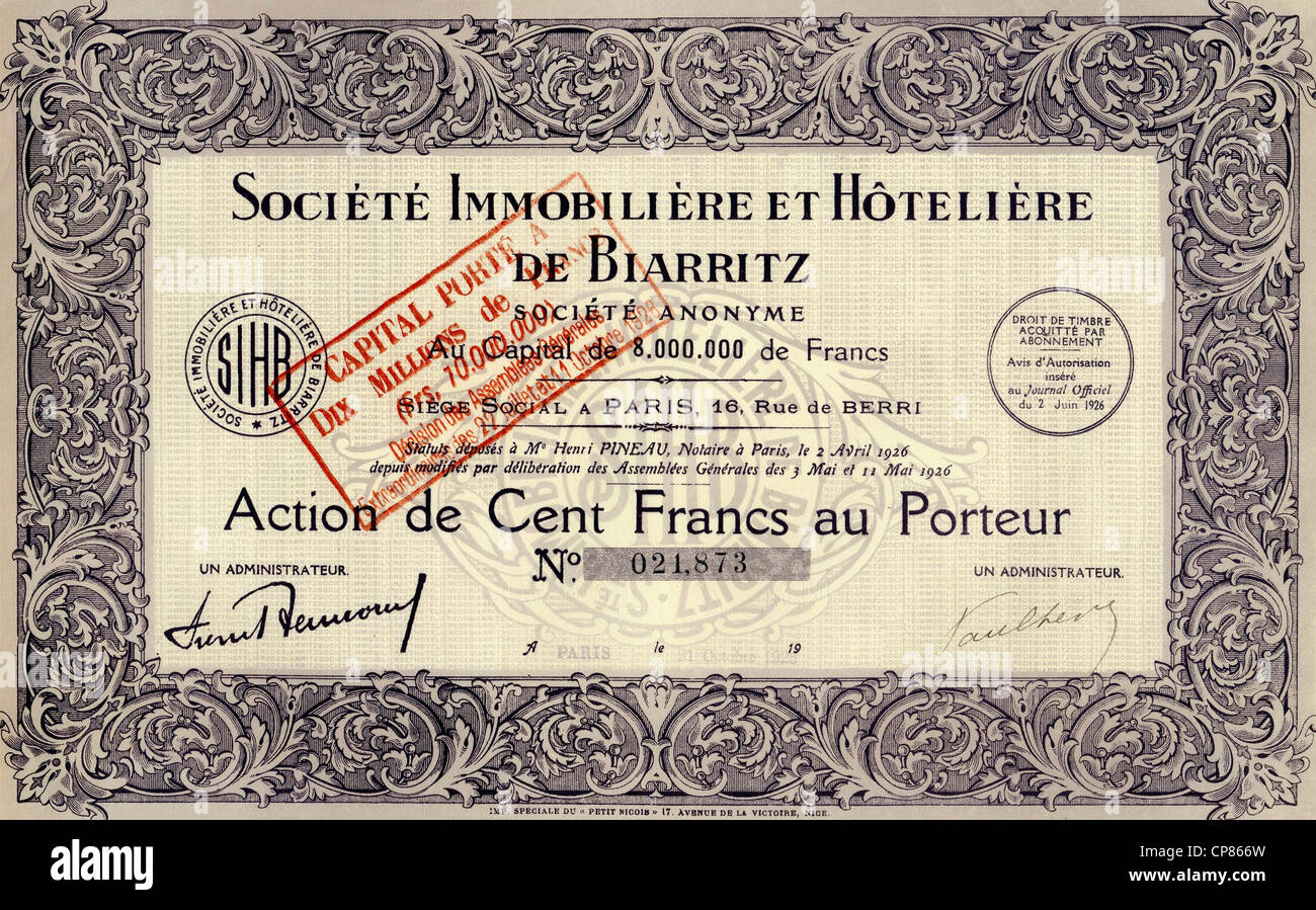 Certificate for 100 shares hi-res stock photography and images - Alamy