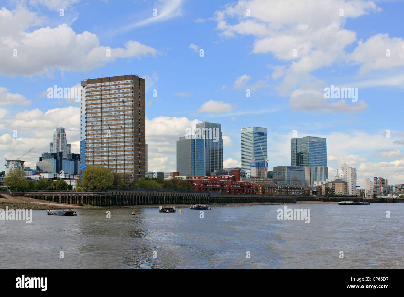 Kelson House 60s tower and modern office blocks in Canary Wharf London ...