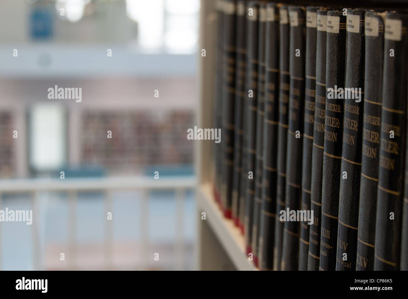 view over rows of books into the new municipal public library on May 5 ...