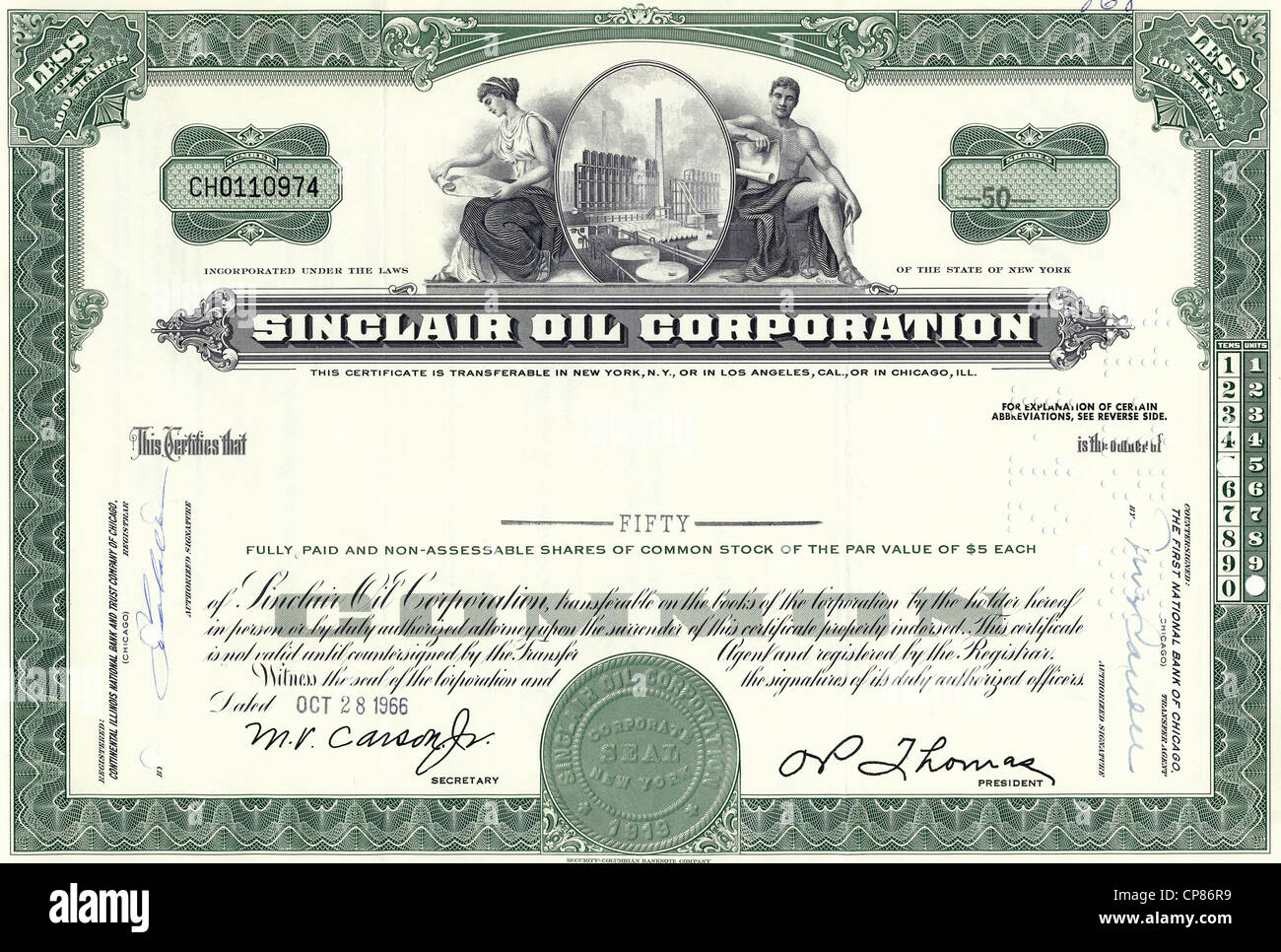 Historical stock certificate of an oil and gas company, oil pipeline ...