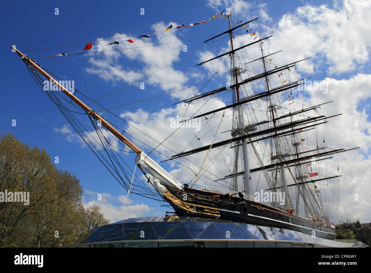 The newly restored Cutty Sark tea clipper sailing ship moored near the ...