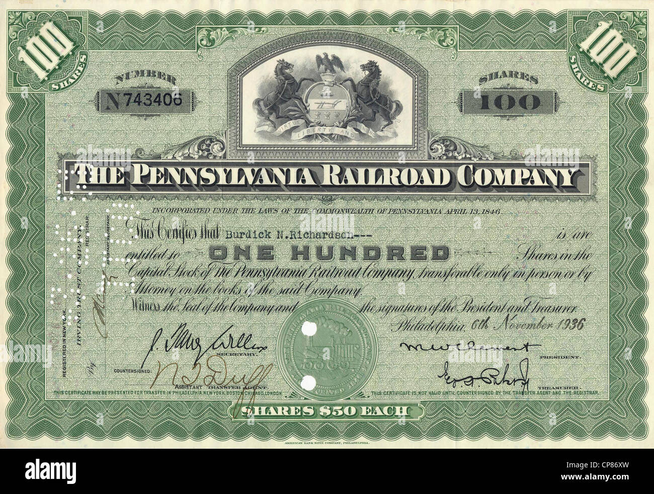 Historic share certificate hi-res stock photography and images - Alamy