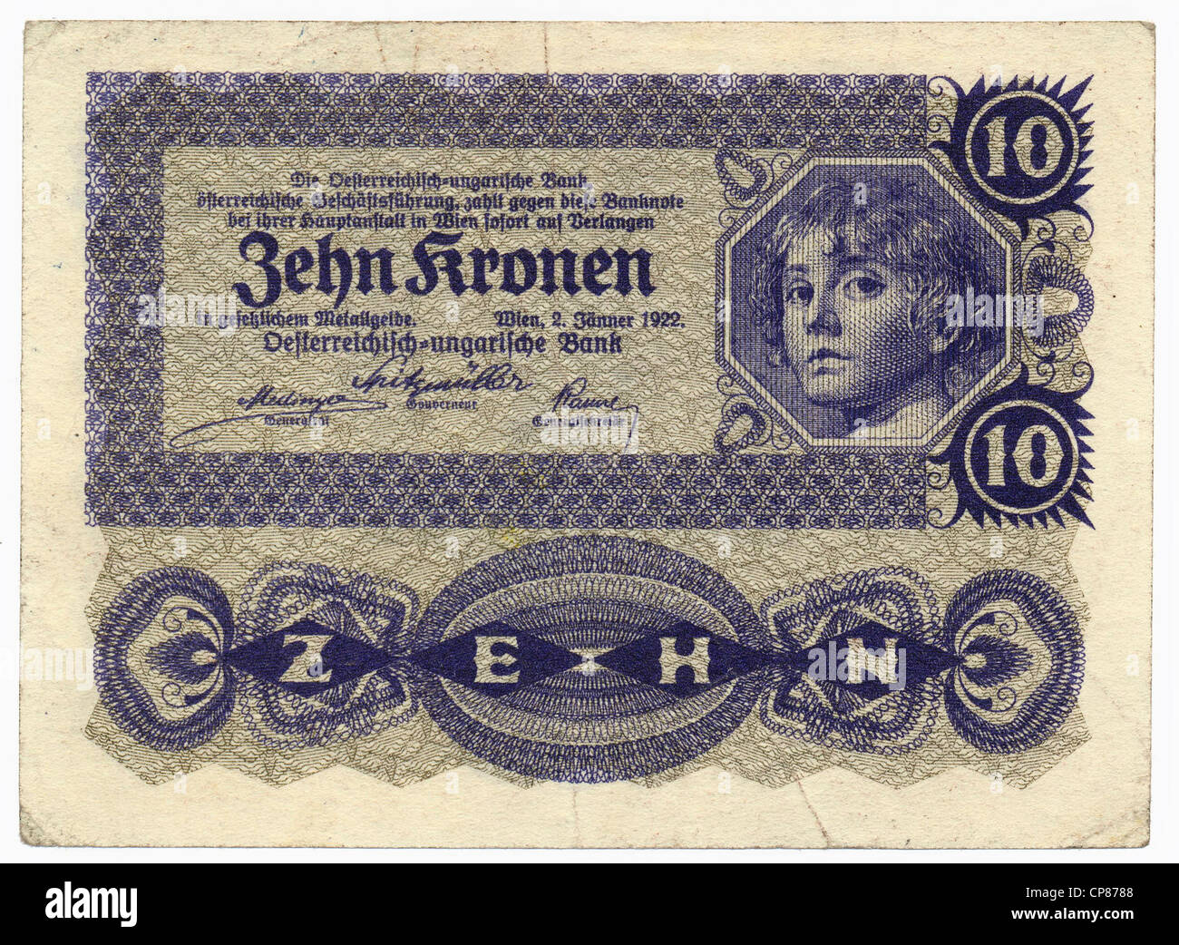 Historic banknote, Austria, Austro-Hungarian Bank, 10 koronas Stock ...