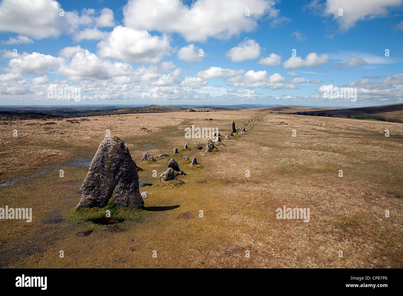 Stone rows, Merrivale, Dartmoor Stock Photo - Alamy