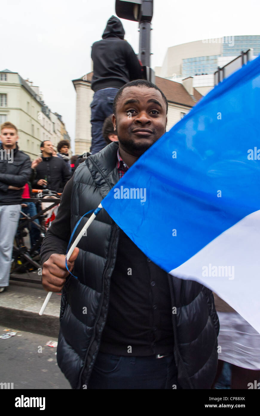 Paris, France, African Immigrants Man Holding French Flag, Celebrating ...