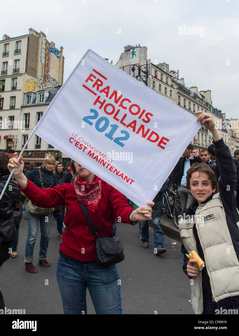 Paris, France, Crowd Celebrating Victory of the French Presidential ...