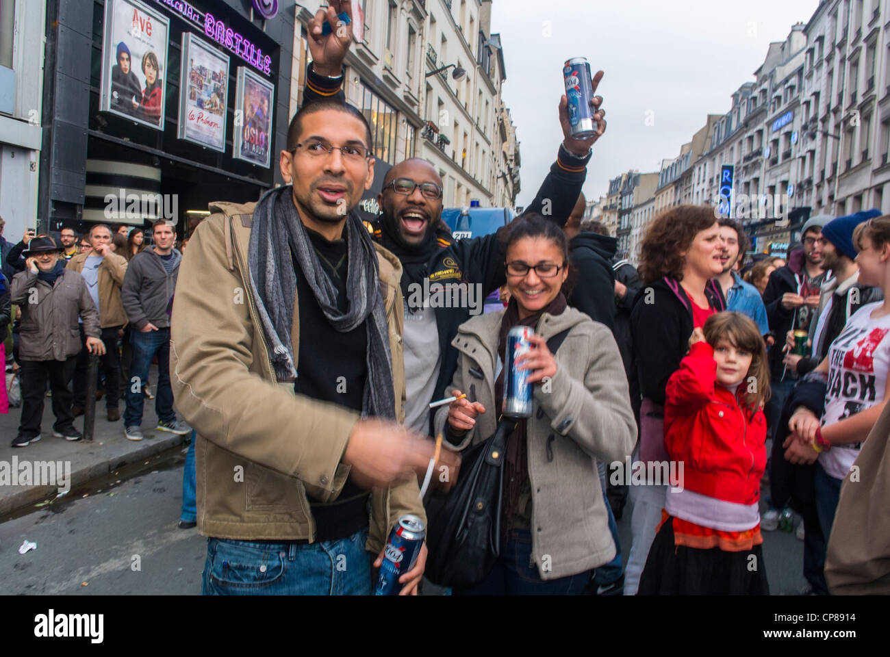 Paris, France, Diverse Crowd Celebrating Results of the French ...