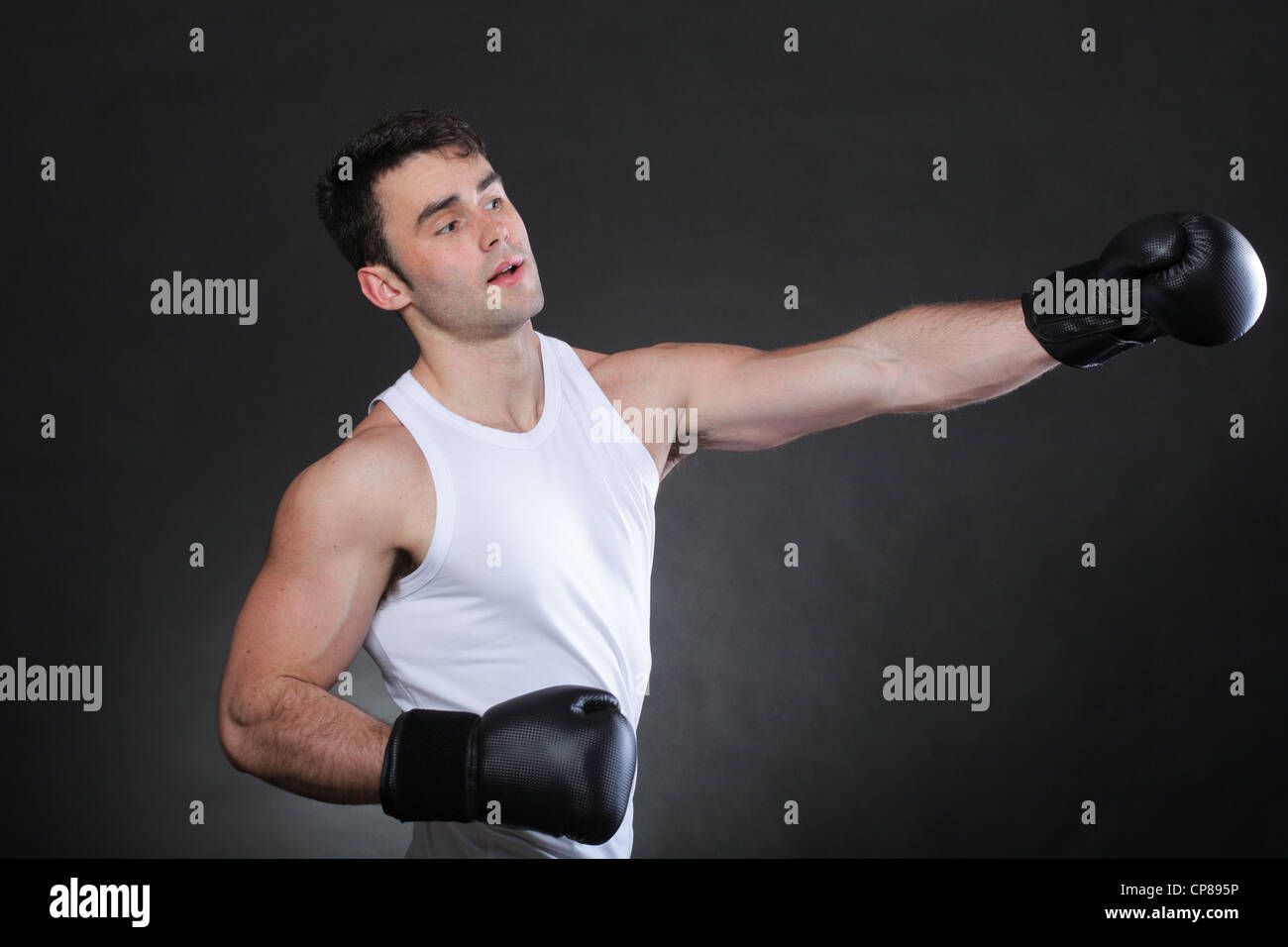 Portrait sportsman boxer in studio against dark background Stock Photo ...
