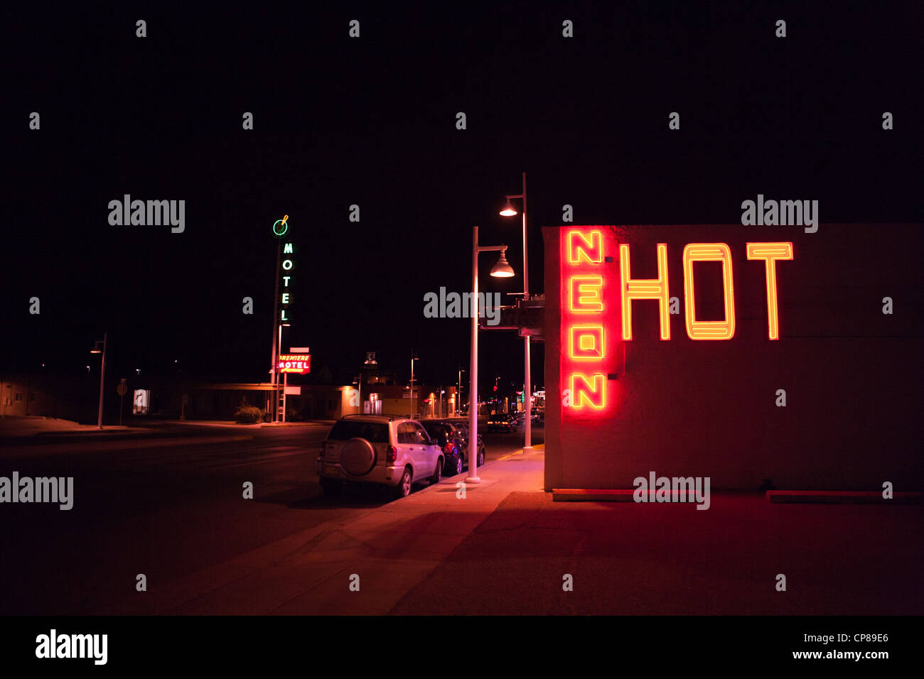 Night scene Central Avenue Nob Hill Route 66 Albuquerque New Mexico ...