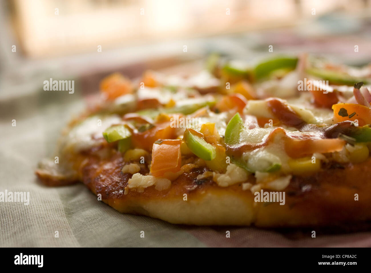 Close up Detail Of Thin Crust Fresh Vegetable Pizza. The Handmade Pizza ...