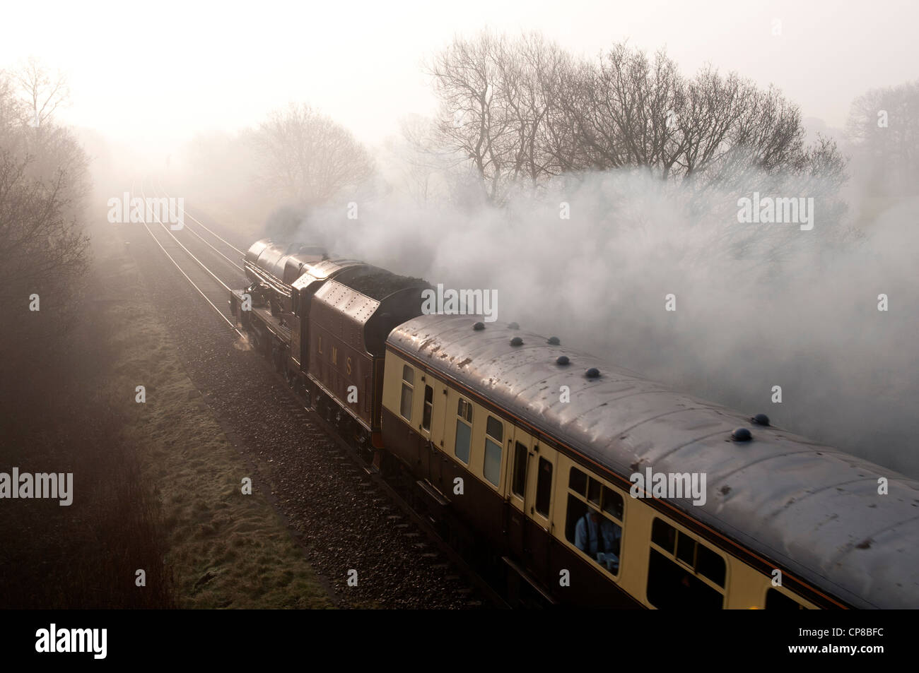LMS steam locomotive "Princess Elizabeth" pulling train in foggy ...