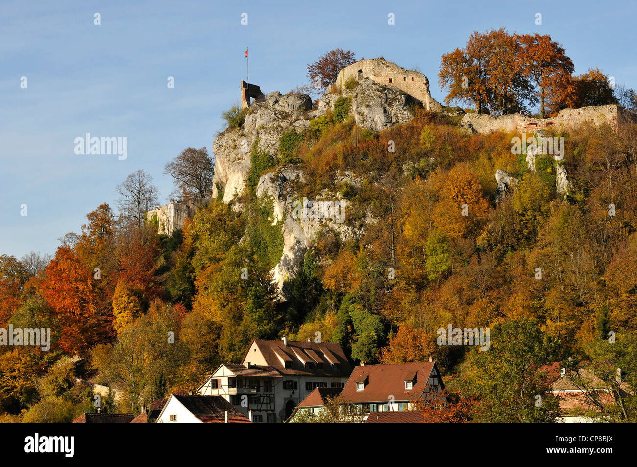 France, Haut Rhin, Sundgau, Ferrette, above the village, church, ruined ...