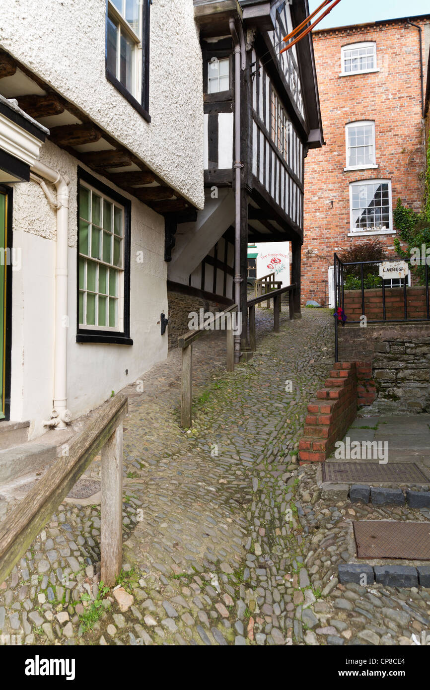 narrow cobbled path in Bishops Castle Shropshire Stock Photo - Alamy
