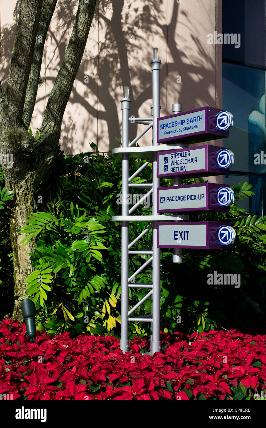 Tourist sign post at Disney's Epcot resort, Orlando, Florida ...
