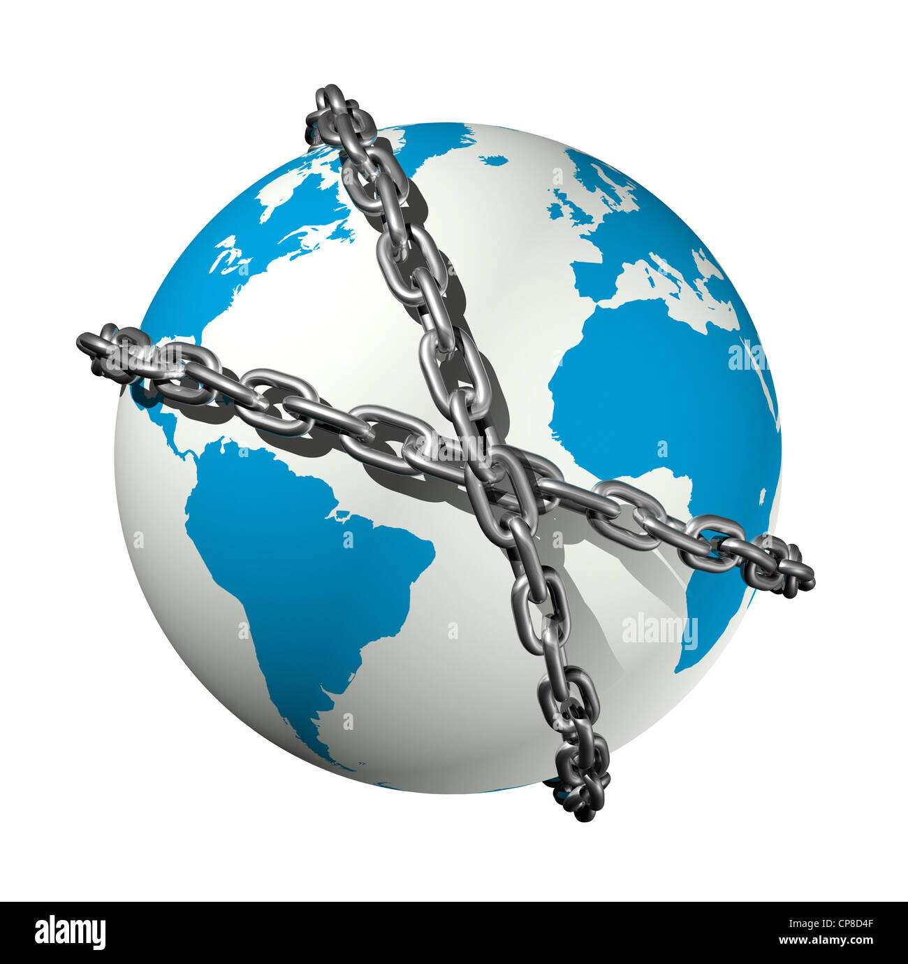 3D icon illustration of a chained world globe Stock Photo - Alamy