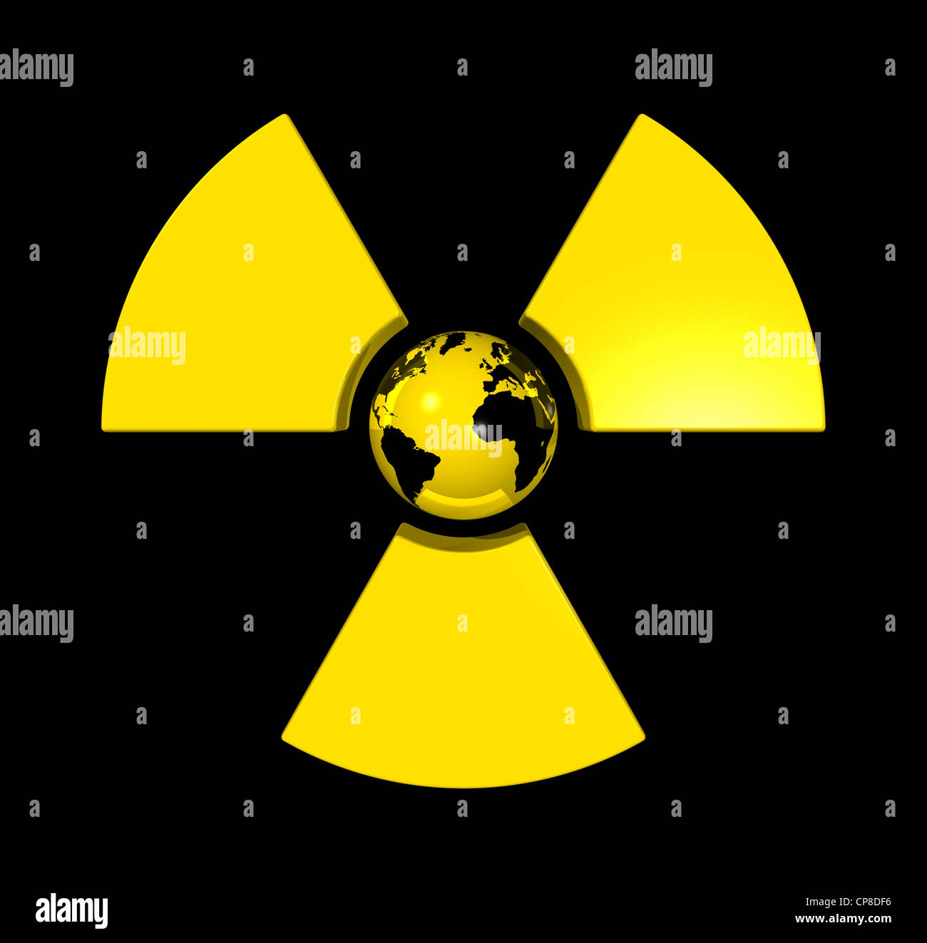 3D isolated world globe in the center of a radioactive symbol icon ...