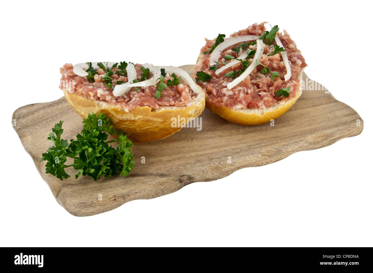 Rolls with minced pork (In German called Mettbrötchen) isolated on ...