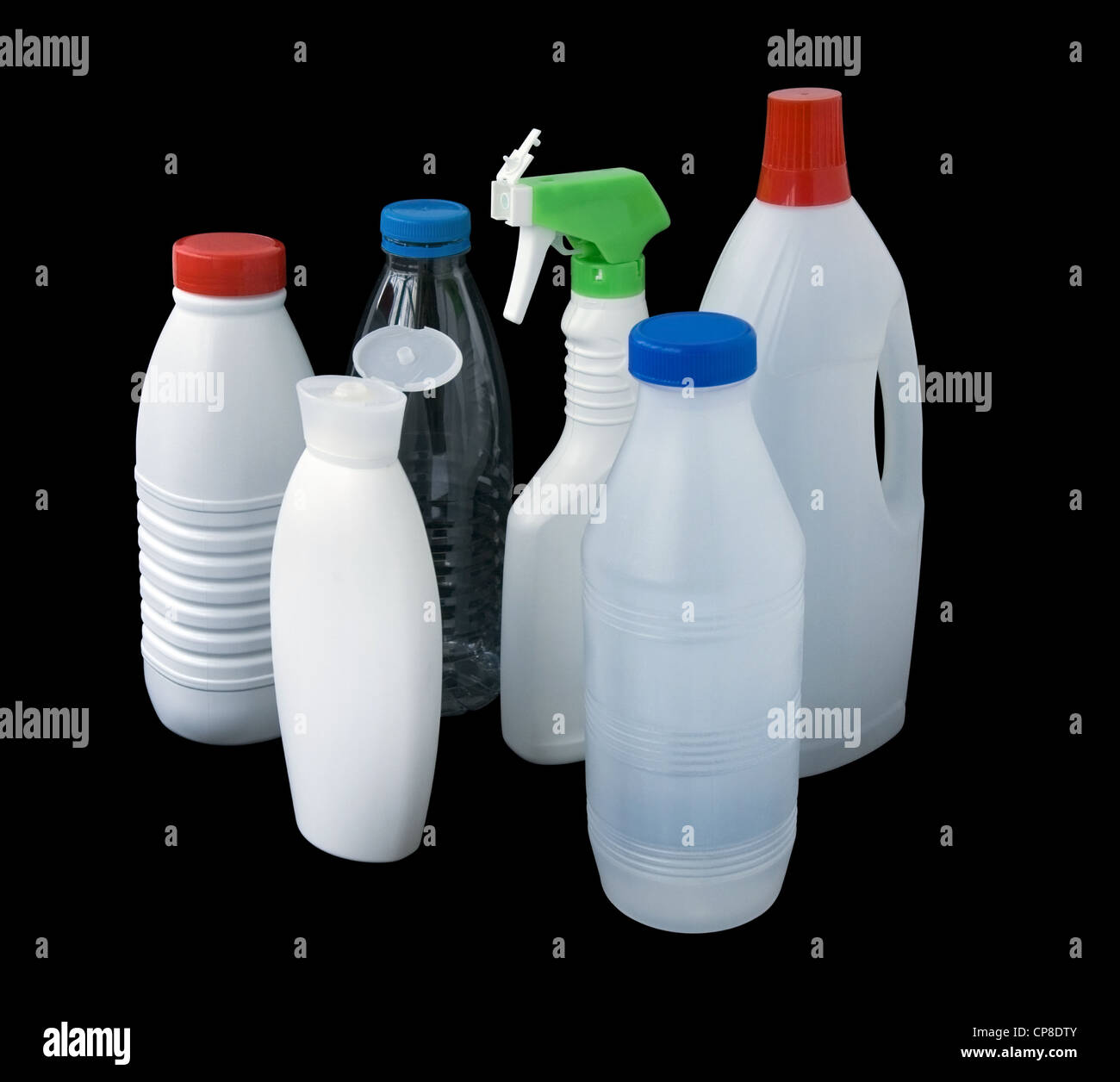 group of plastic bottles isolated on black whith clipping path Stock ...