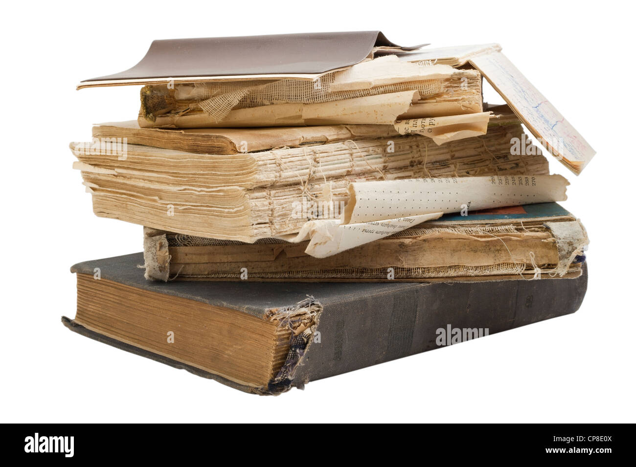 The old shabby dirty retro books. Isolated on white, with patch Stock ...