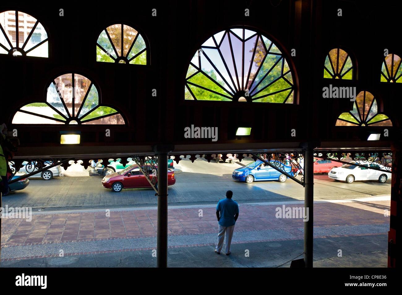 View from inside the famous fire station known as the Parque de Bombas ...
