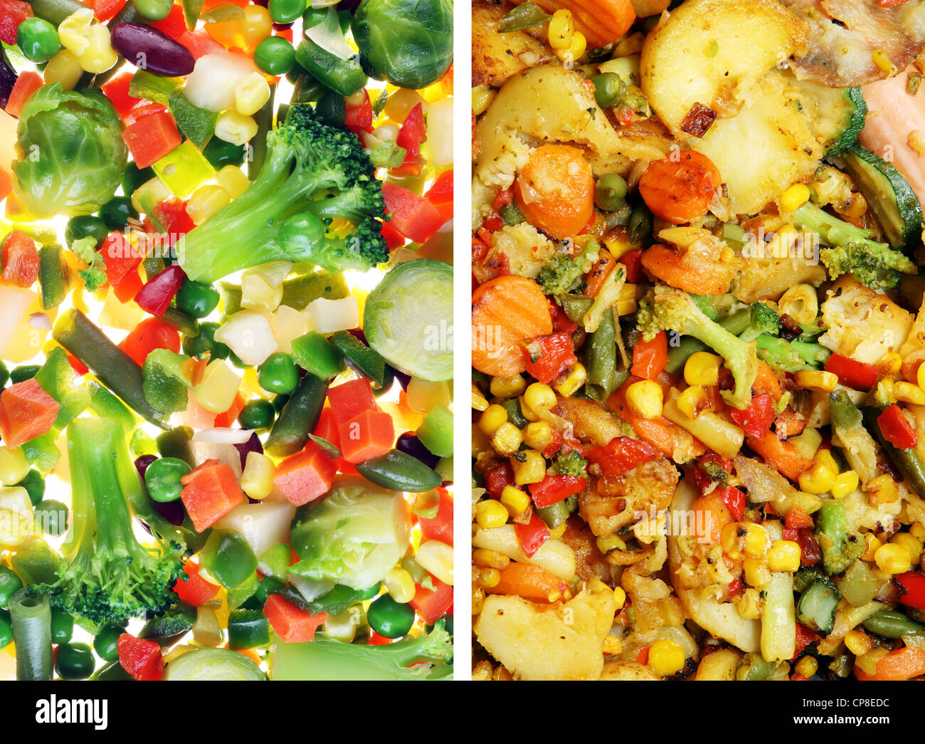 Slices of different vegetables in raw and fried in oil Stock Photo - Alamy