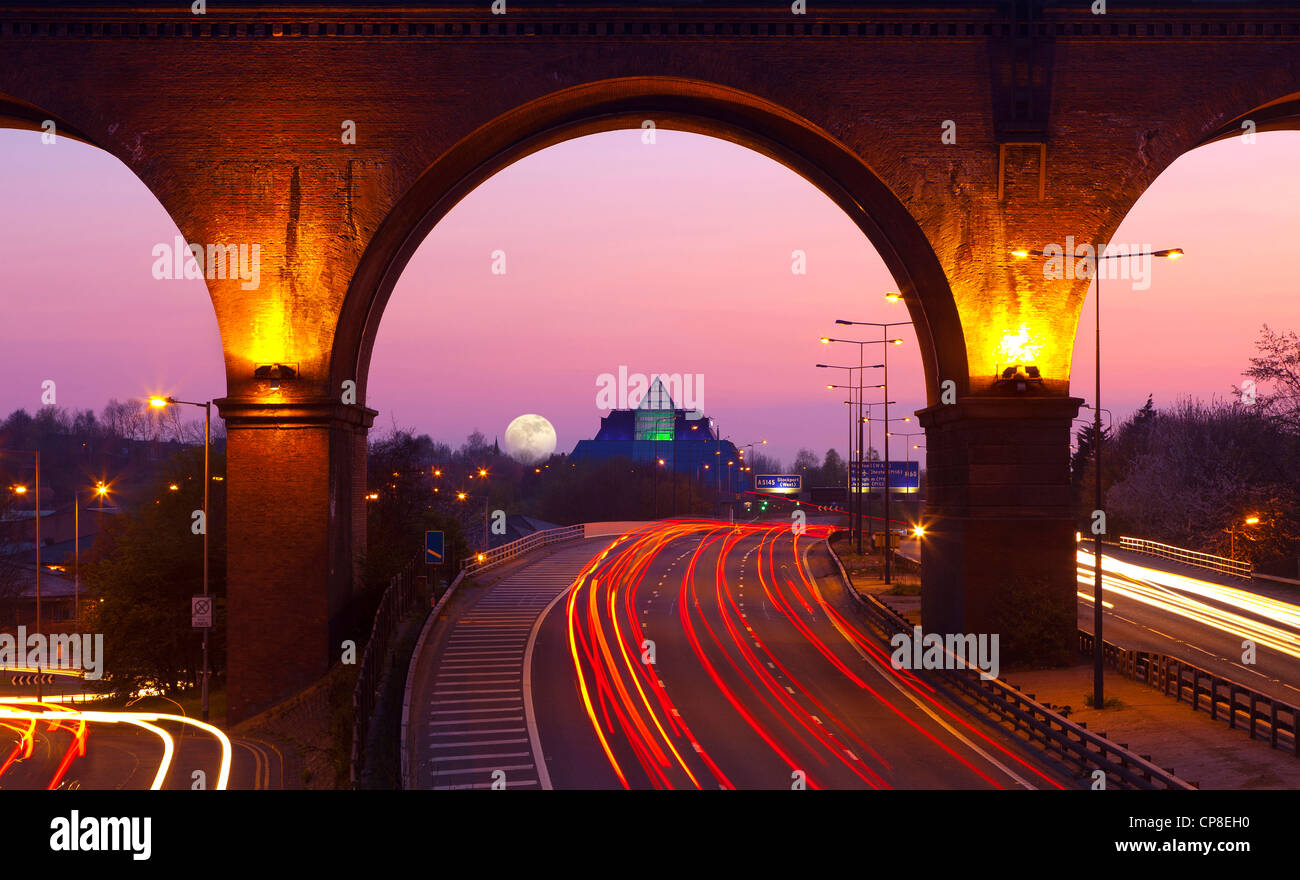 England, Cheshire, Stockport, view of M60 motorway, Viaduct and The ...