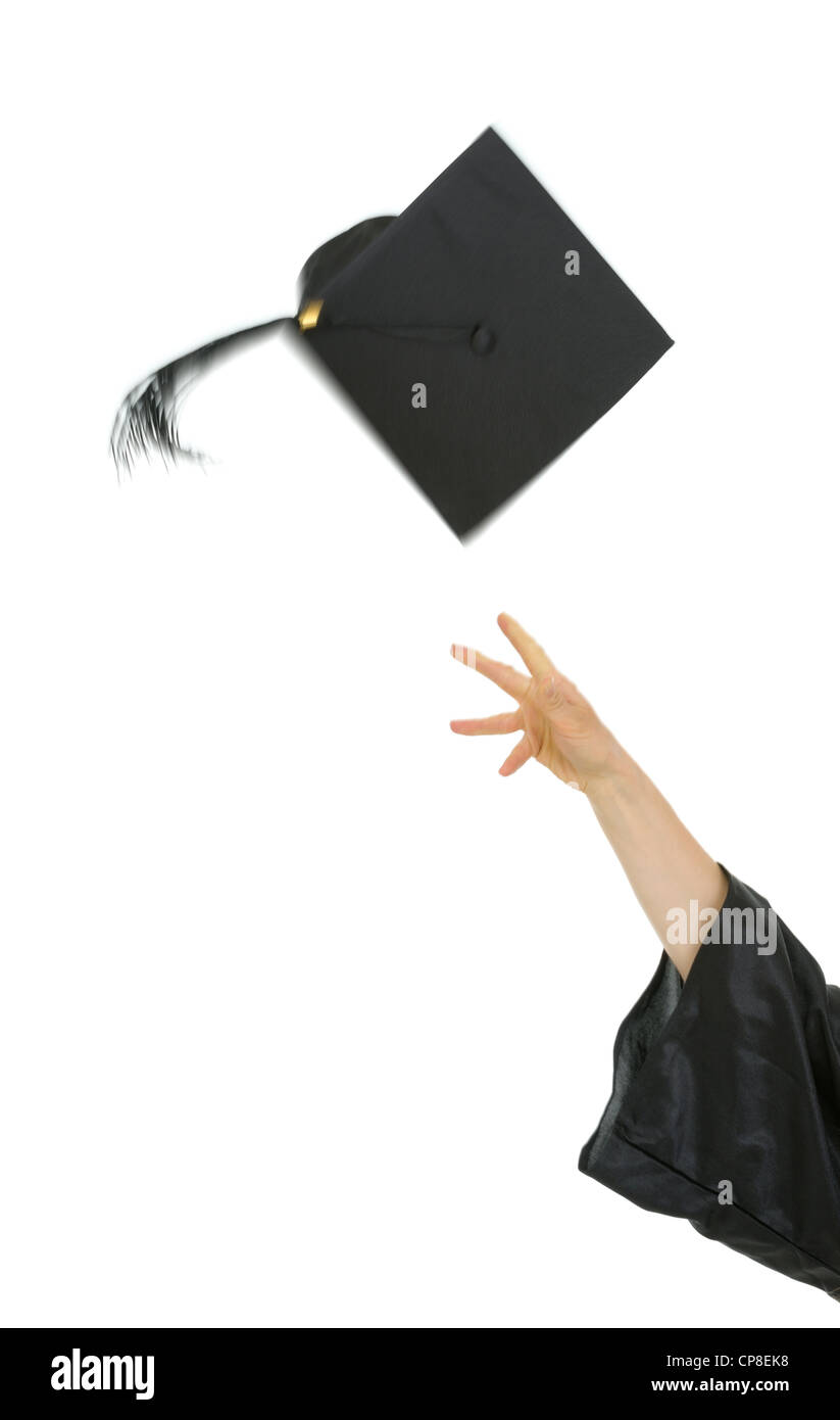 Female hand throwing up graduation cap Stock Photo - Alamy