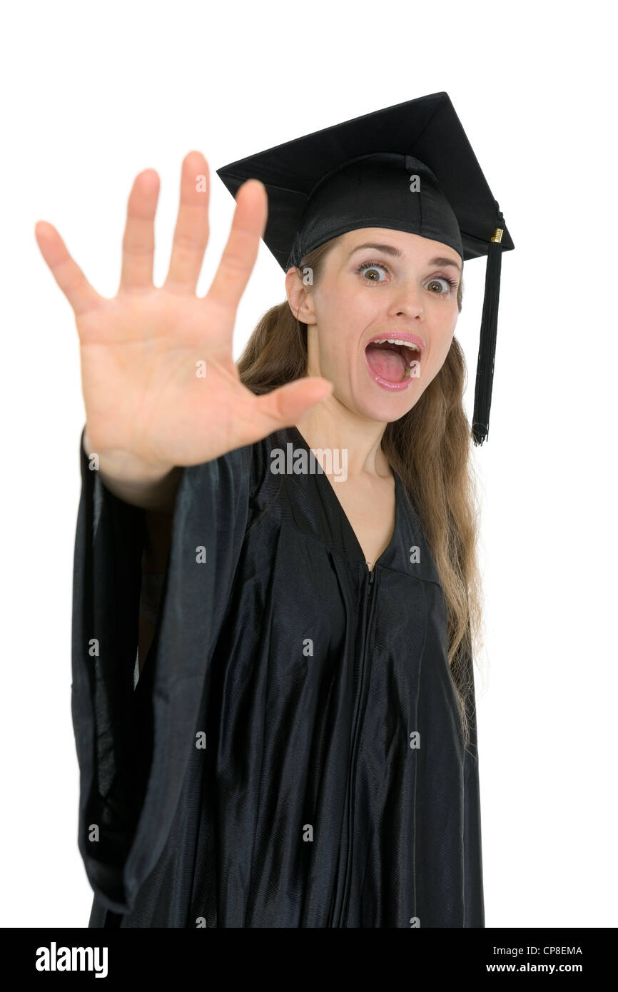 Shocked graduation student woman Stock Photo - Alamy