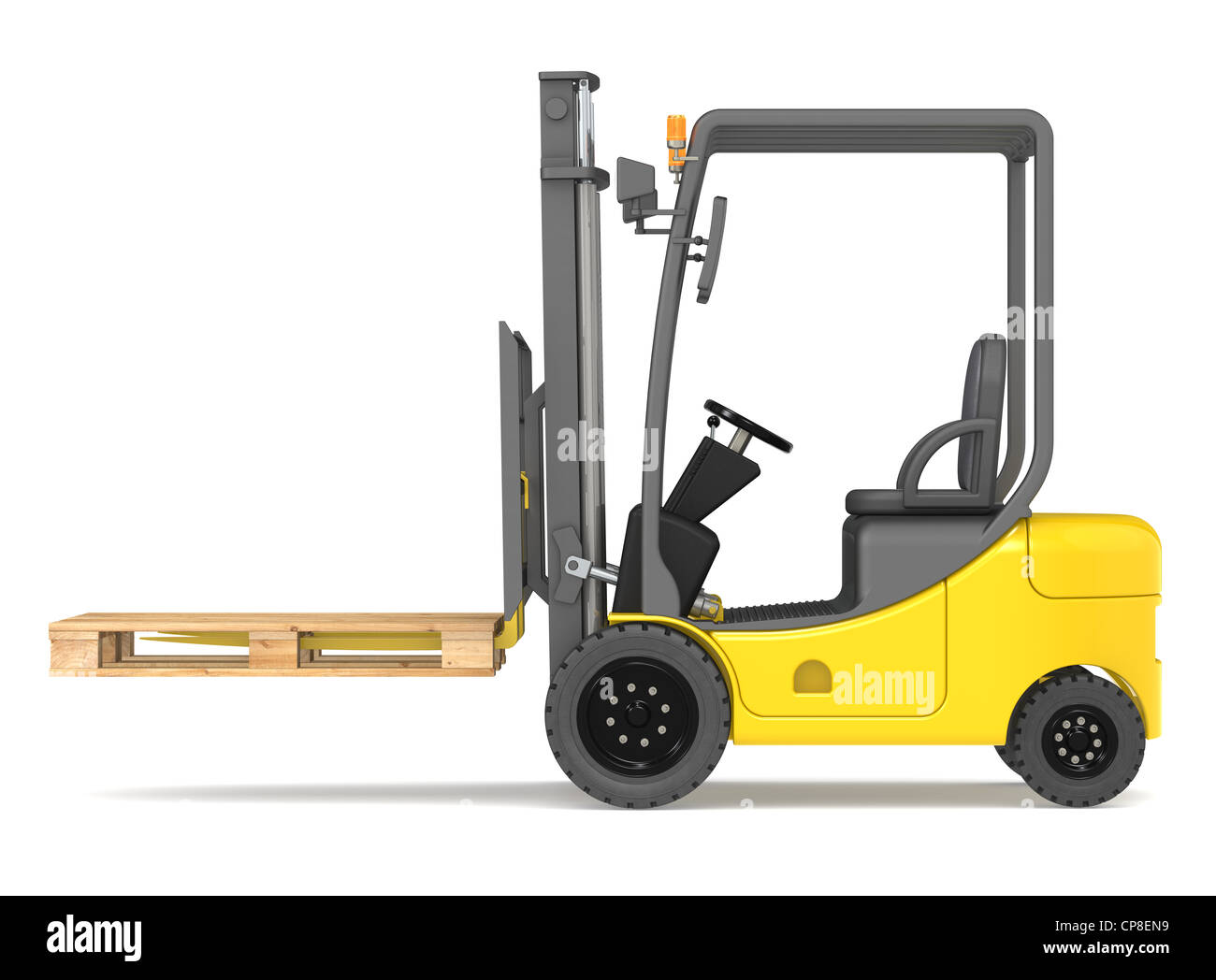 Side view of a Forklift Truck with an empty pallet. Warehouse and Stock ...