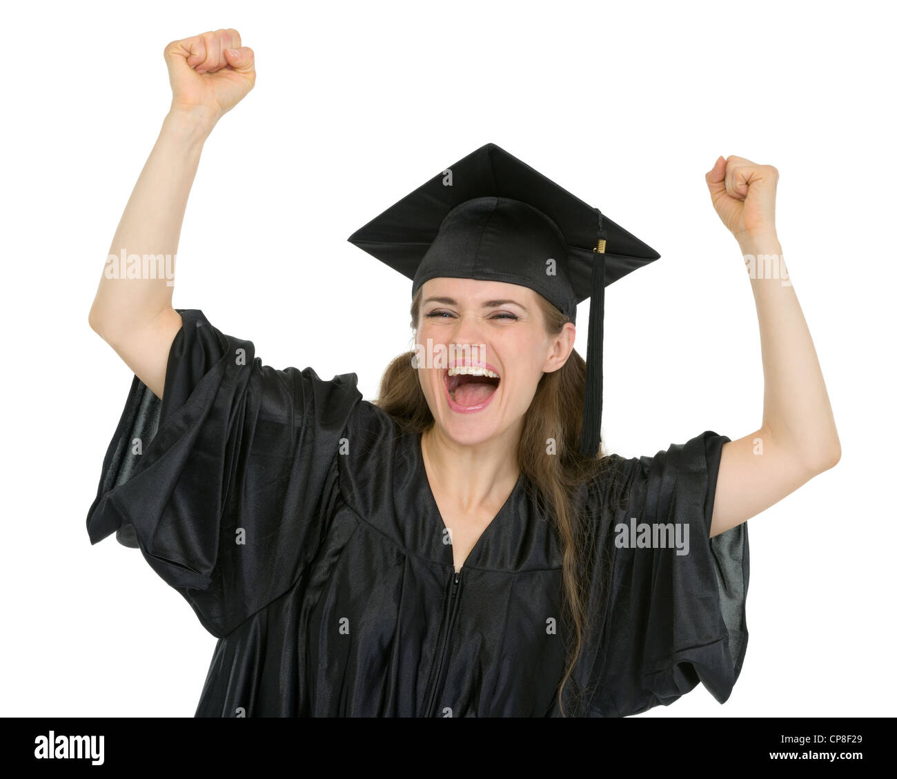 Excited girl student rejoicing graduation Stock Photo - Alamy