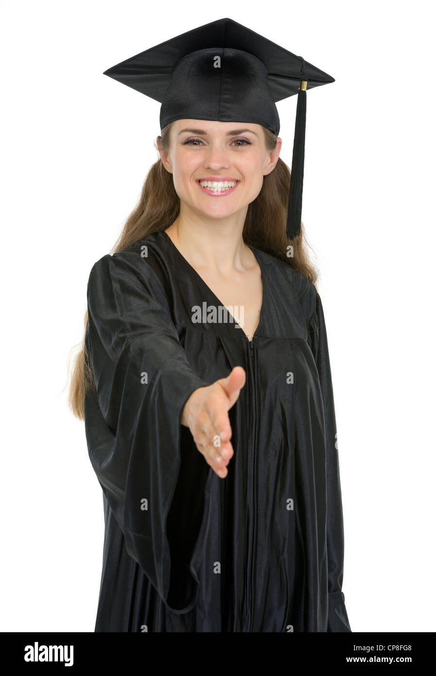 Graduation student woman stretching hand for handshake Stock Photo - Alamy