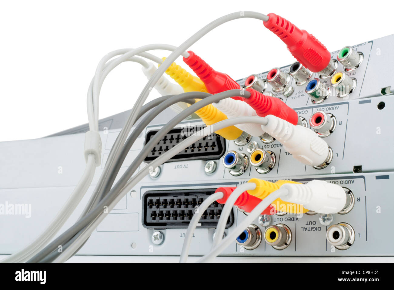 Perspective view of digital video devices with video and audio sockets ...