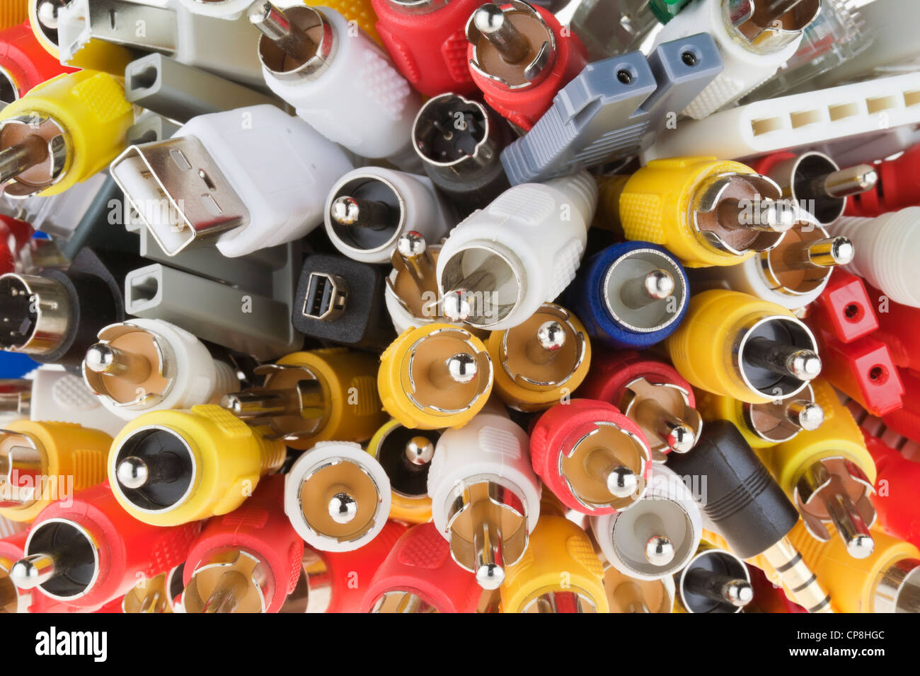 Blue, yellow, white, red, gray digital connectors for modern video ...