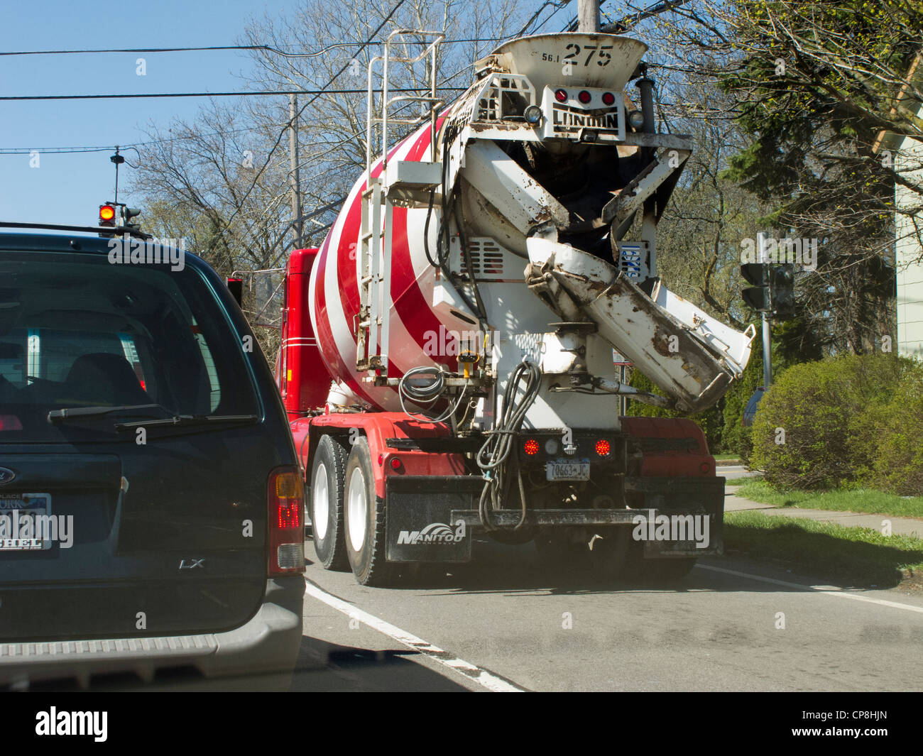 Cement truck on road Stock Photo - Alamy