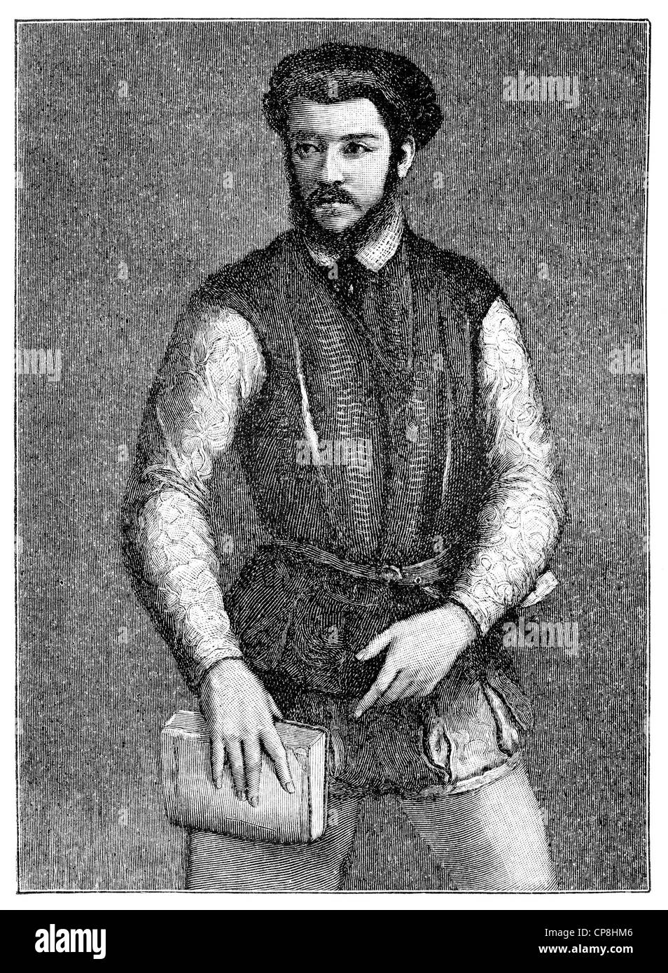 Clement Marot, 1496 - 1544, a French poet, Historische Druck aus dem 19 ...