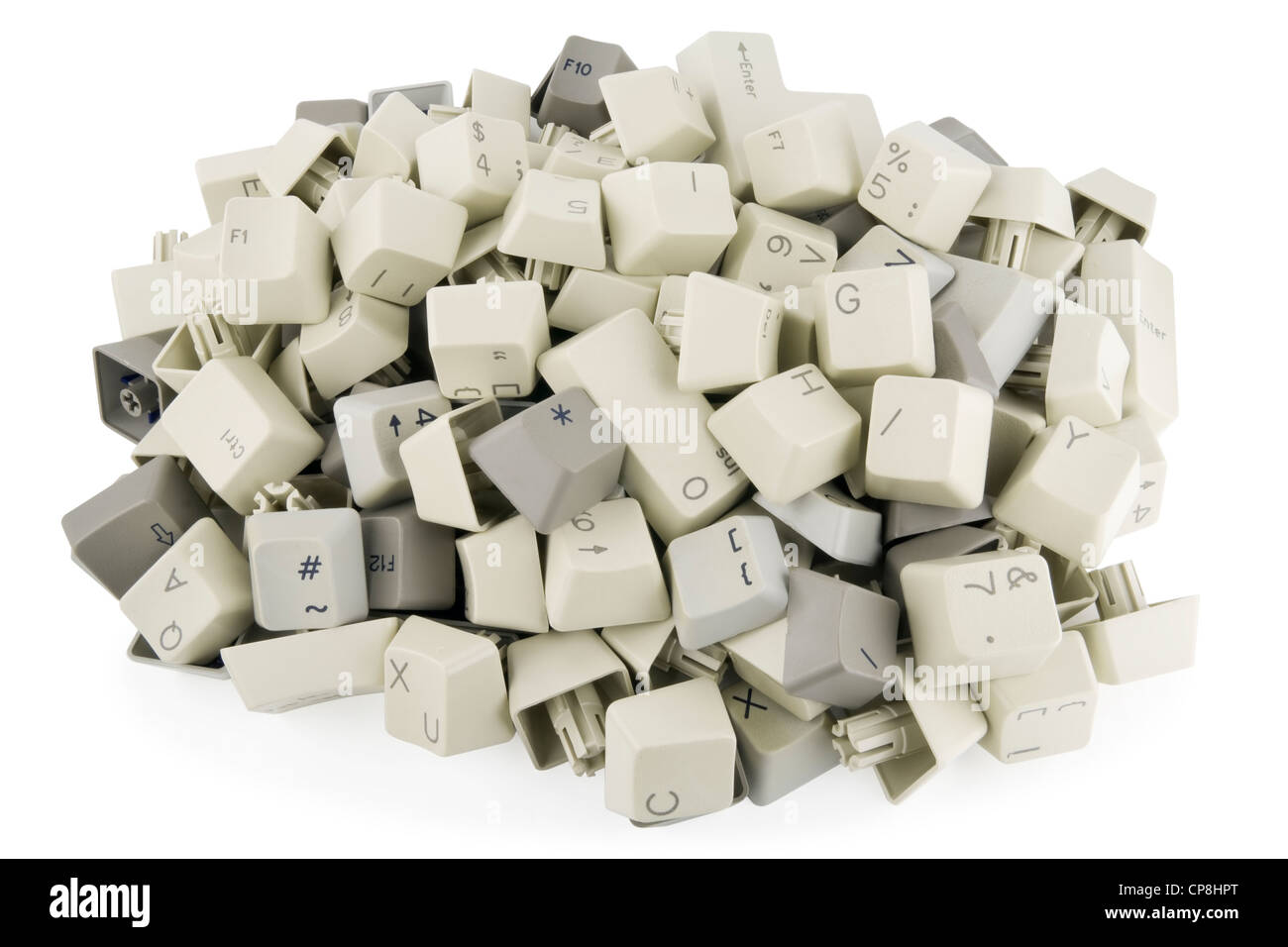 Heap of keys and buttons from standard keyboards. Isolated on white ...
