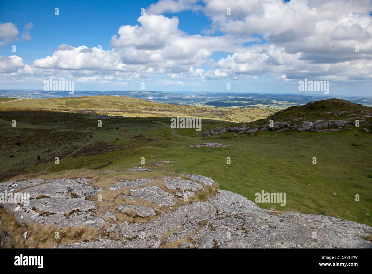 Granite Tors and exposed rocks and boulders on Dartmoor national park ...