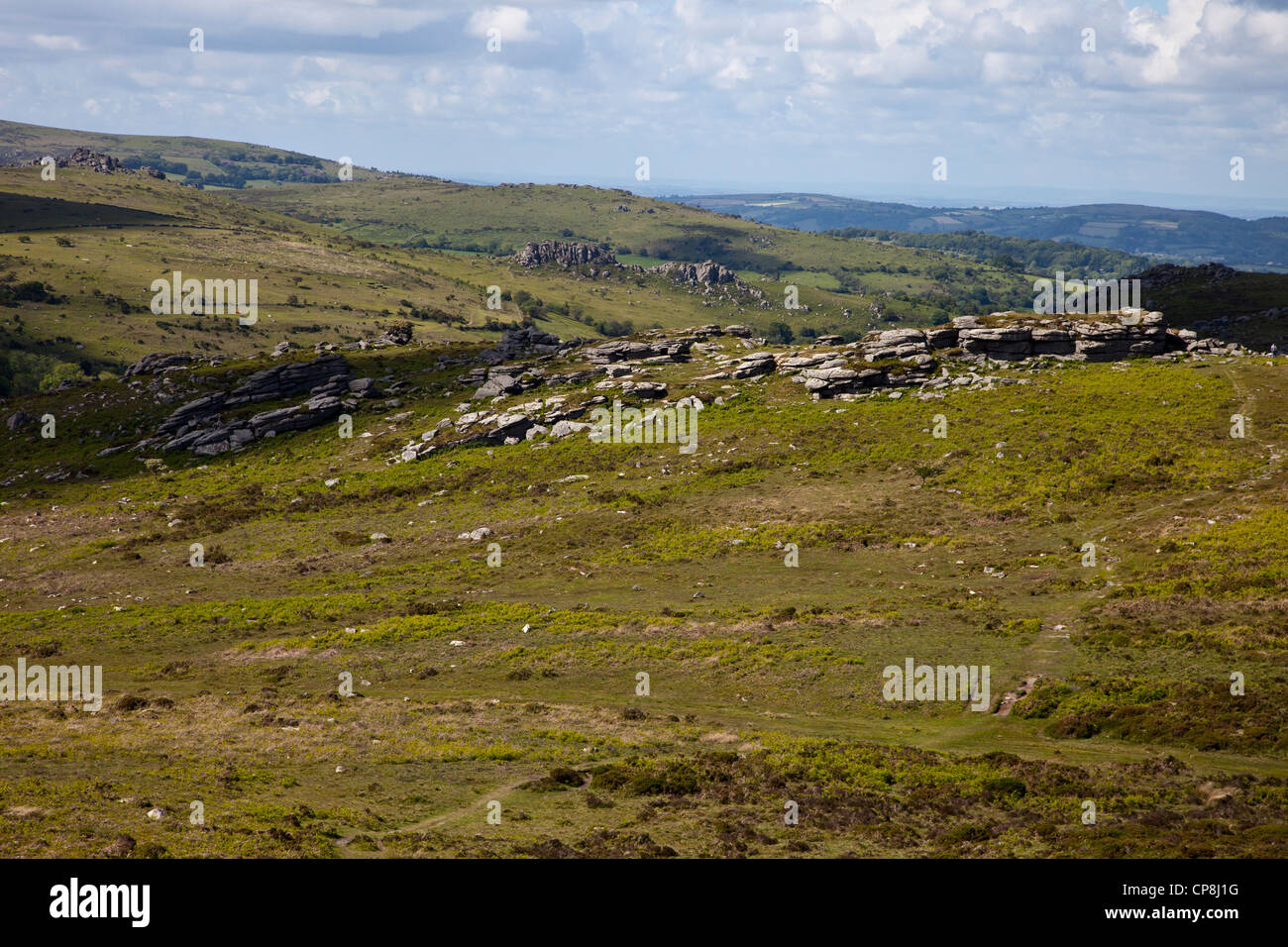Granite Tors and exposed rocks and boulders on Dartmoor national park ...