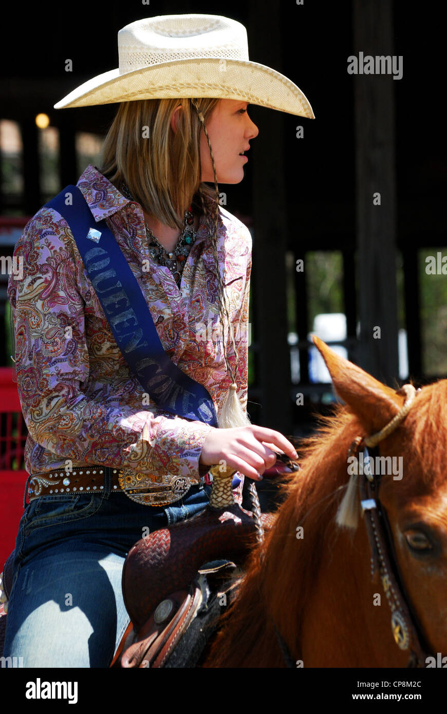 Teenage Rodeo queen leaves Rodeo arena Stock Photo - Alamy