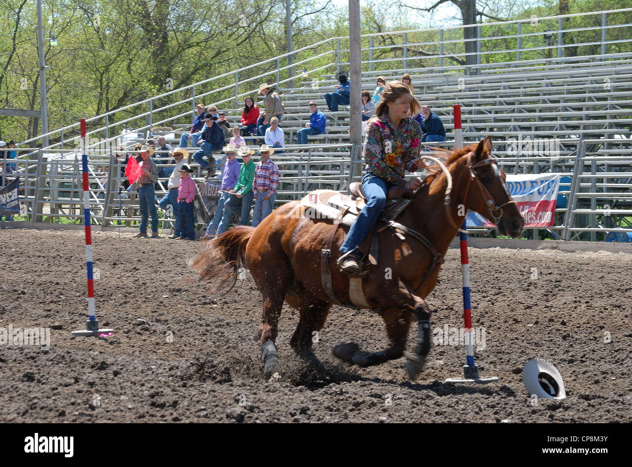 Horse and American teenage rider compete in pole racing Stock Photo - Alamy