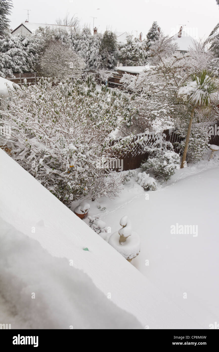 Snow covered garden Stock Photo - Alamy