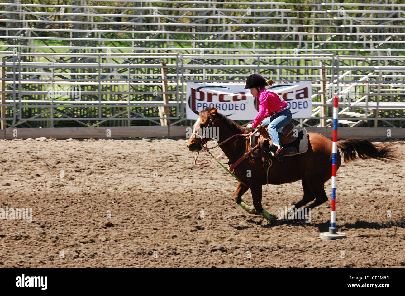 Horse and American teenage rider compete in pole racing Stock Photo - Alamy